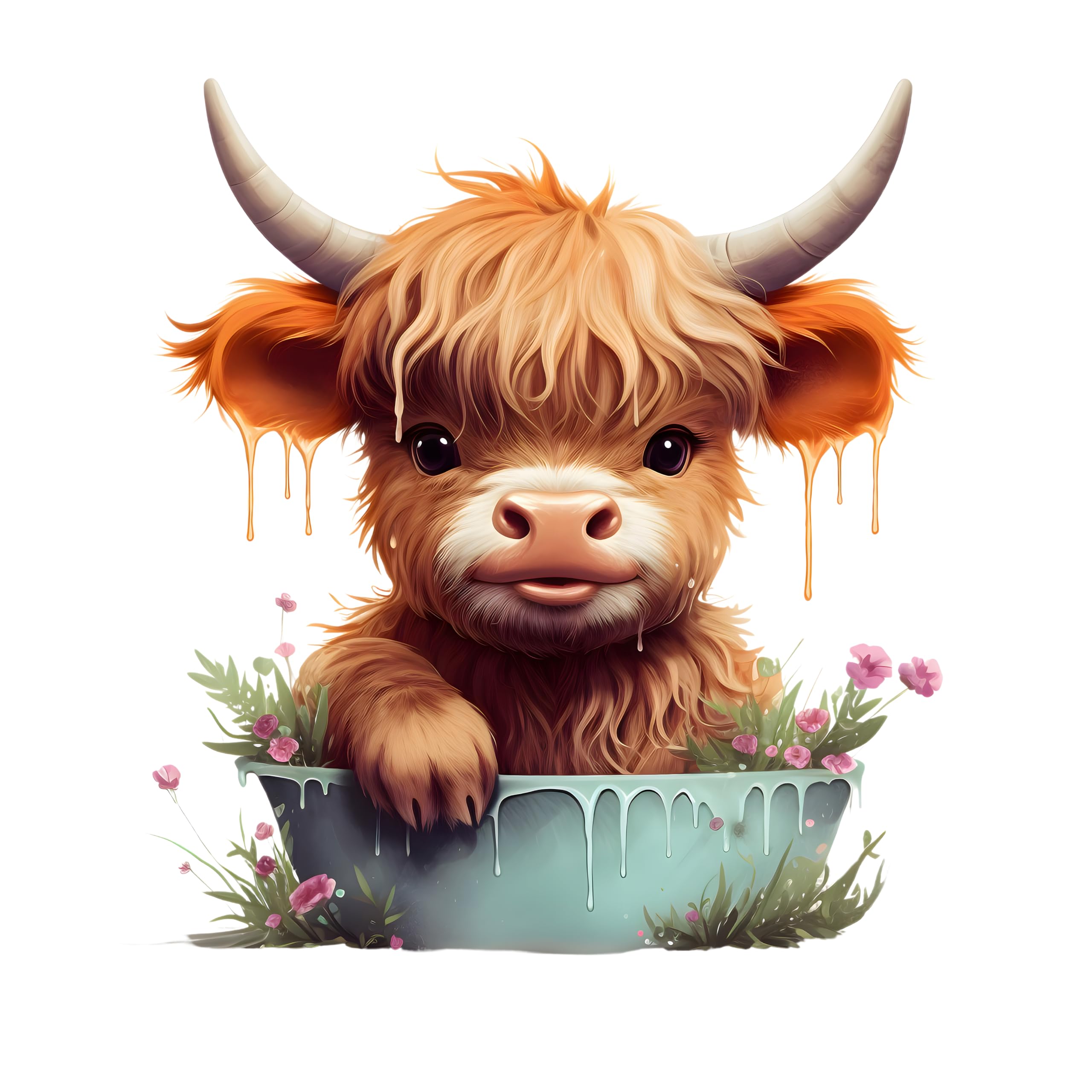 Fabric Panel 8"x8" Baby Highland Cow 100% Cotton Quilting Panel Square G962