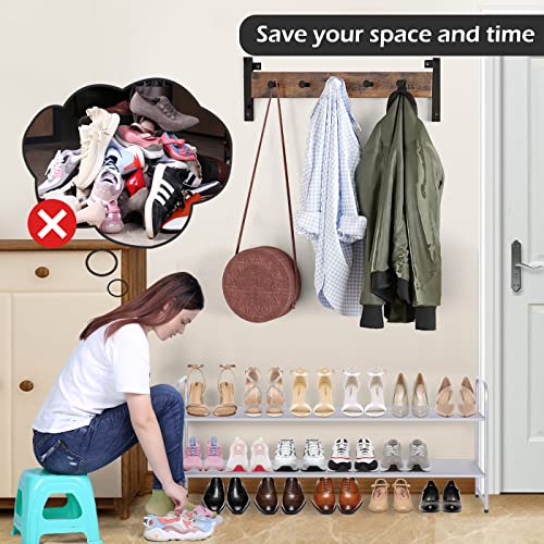 MISSLO 2 tier Long Shoe Rack for Closet Shoe Organizer Holds 18-Pairs, Wide Low Stackable Shoe Storage Shelf for Bedroom Floor, Men Boots, Women Heels, Kids Sneakers (Grey)