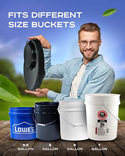 Skywin Storage Lid with Easy Pour Spout for Bucket - Weather-Resistant Rubber Black Lid with Easy Pour Spout - Multi-Purpose Wood Pellet Storage Containers, Bird Seed Container, Lump Charcoal Storage, or Pellet Storage Lid for Bucket (Not-Including Bucket