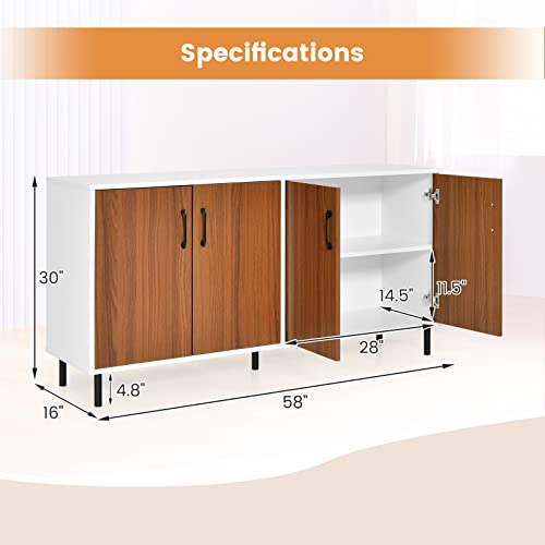 Giantex 4-Door Large Buffet Sideboard, Kitchen Storage Cabinet, Wooden Buffet Server Cupboard, 5-Leg Structure, Accent Cabinet, Ideal for Living Room