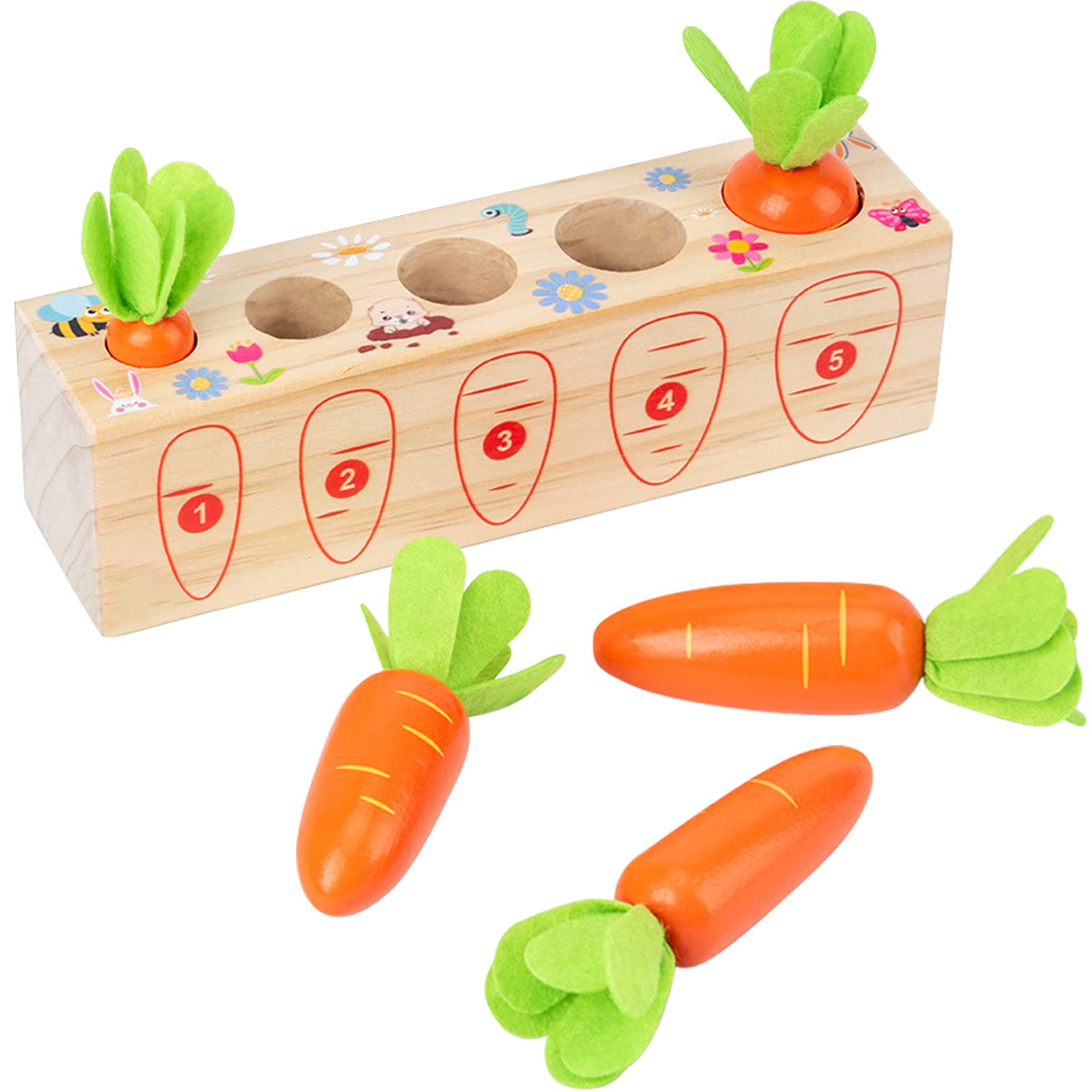 Xylolin Montessori Toys for Toddlers 1-3, Carrots Shapes Sorting and Matching Game Wooden Toys, Fine Motor Skill Early Learning Preschool Educational Toys Gifts for 1 2 3 Year Old Boys Girls