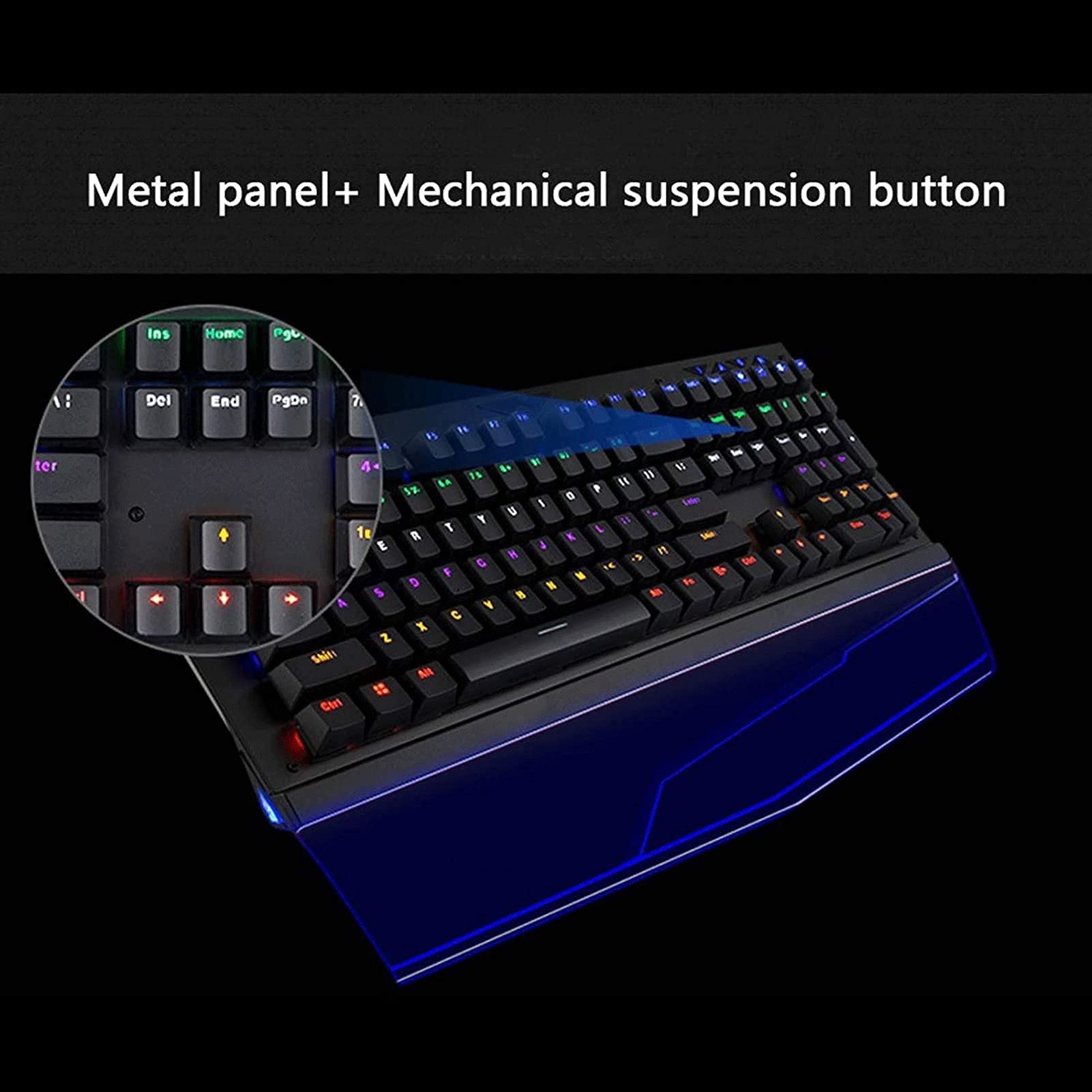 XYLXJ Mechanical Gaming Keyboard LED Backlit Wired Keyboard with Blue Switches for Windows Gaming PC (108 Keys, Black)