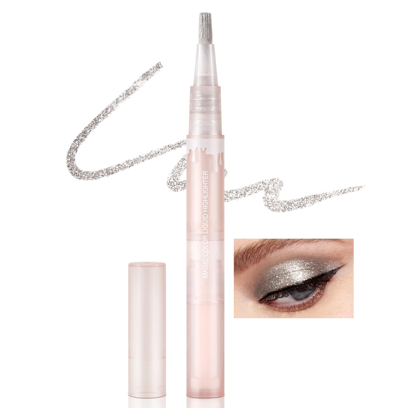 Boobeen Liquid Highlighter Stick, Shimmer Long Lasting Glitter Eyeshadow Pencil, Eye Brightener Makeup for Women, Waterproof Illuminator for Glowing Face Body, Pearl Highlight
