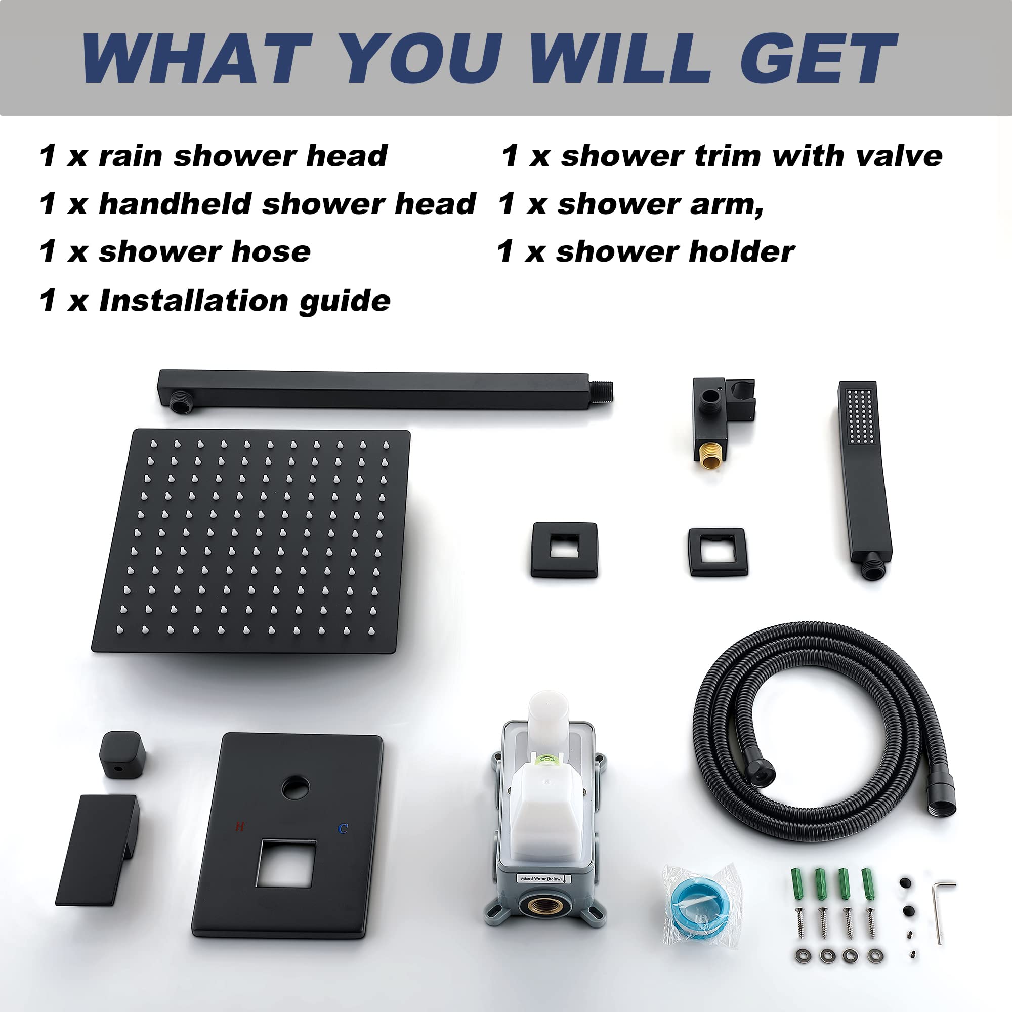 DMDMBATH Shower System Matte Black with 10 inch Rain Shower Head High Pressure Shower Faucet Set Shower Fixture Complete Combo Set Bathroom Bathtub Shower Trim Systems (Matte Black)