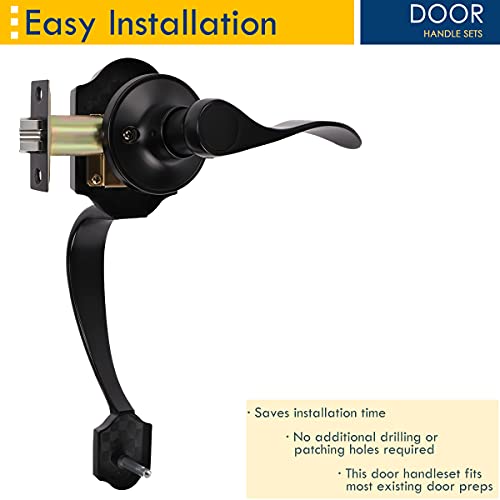 home improvement direct Camelot Trim Lower Half Handleset, Flat Black Entry Door Handle with Accent Wave Door Lever for Electronic Keypad with Drop Interior Left Handed Lever