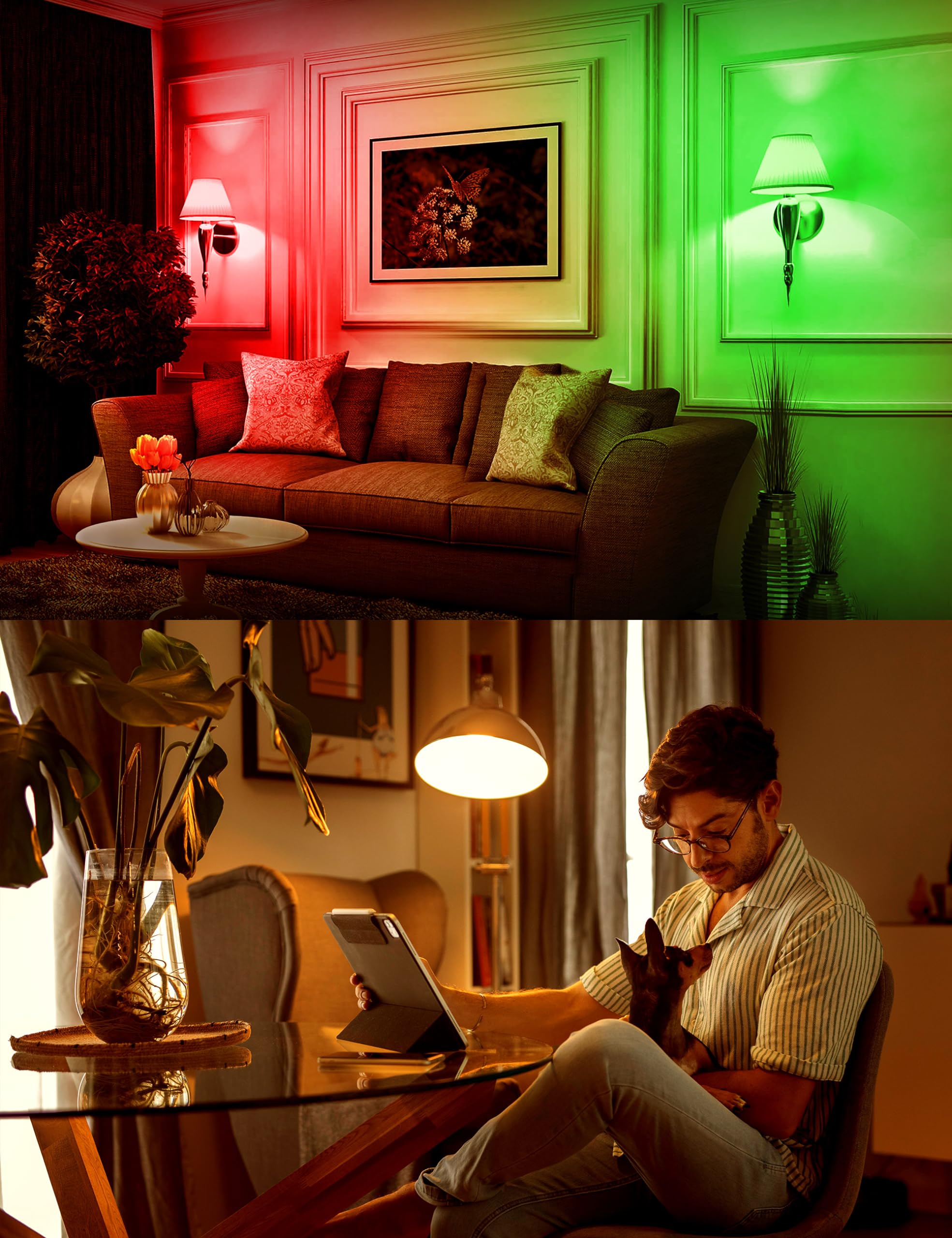 Fulighture 2 Pack Wireless Rechargeable Light Bulbs, E26 Battery Operated Light Bulb with Remote Control, Type-C Charging, RGB + Warm/Cool White, Perfect for Areas Without Hardwiring