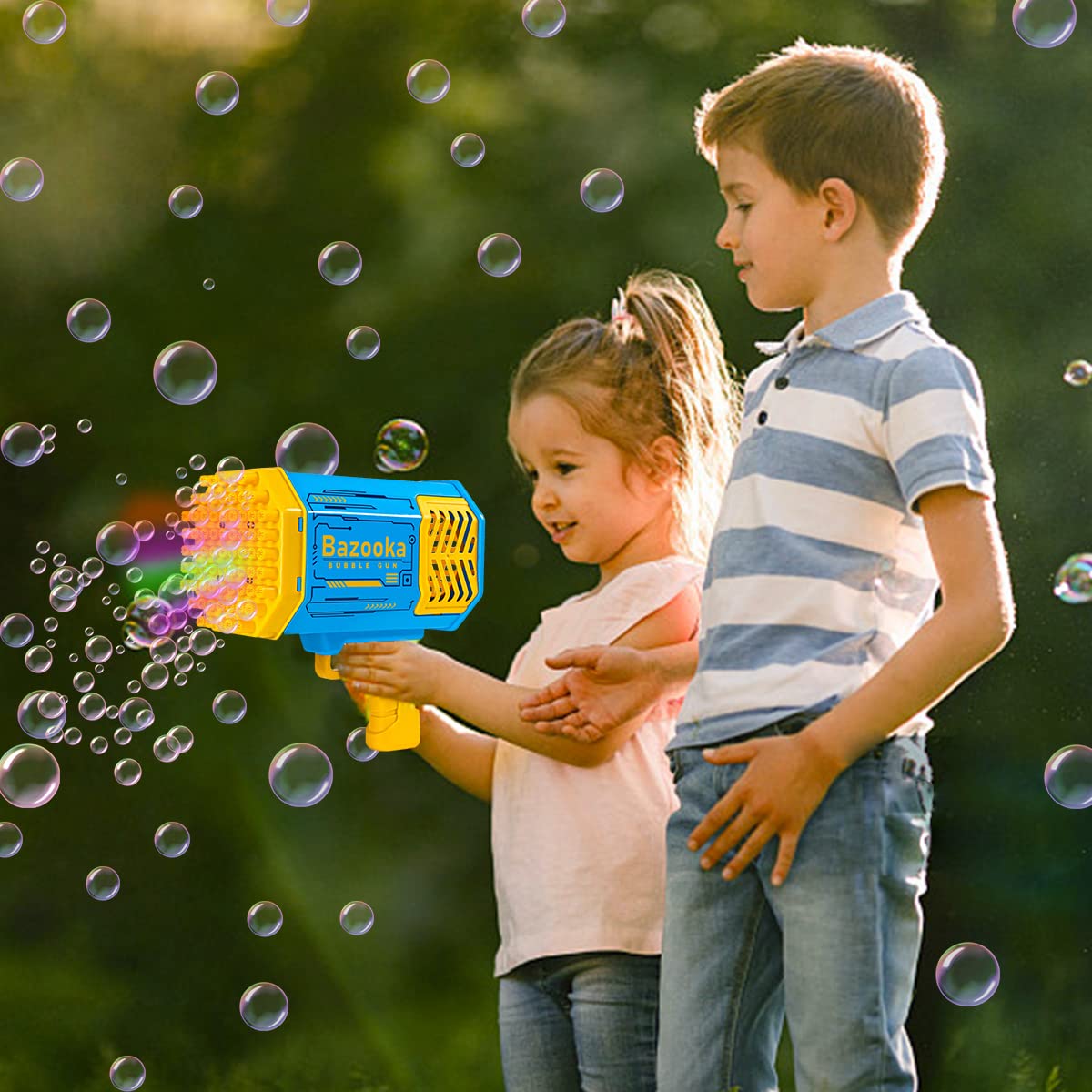 Bubble Gun for Kids - 69 Holes Bubble Machine Bubble Blaster Rocket Bubble Gun Toys for Party Outdoor Children Play
