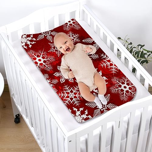 Changing Pad Cover for Baby 1 Pack Comfort Diaper Change Table Pad Covers | Soft Breathable White Snowflake Christmas Changing Pad Sheets