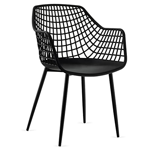 Giantex Modern Dining Chairs Set of 4 - Black Arm Chair with 15" High Backrest, Powder-Coated Metal Legs, Anti-Slip Foot Pads, Max Load 265 lbs, Kitchen Dining Room