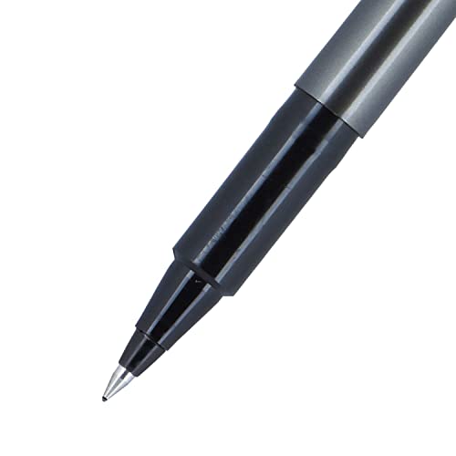 uni-ball 60025 Deluxe Stick Roller Ball Pen, Micro 0.5Mm, Black Ink, Metallic Gray Barrel, Dozen