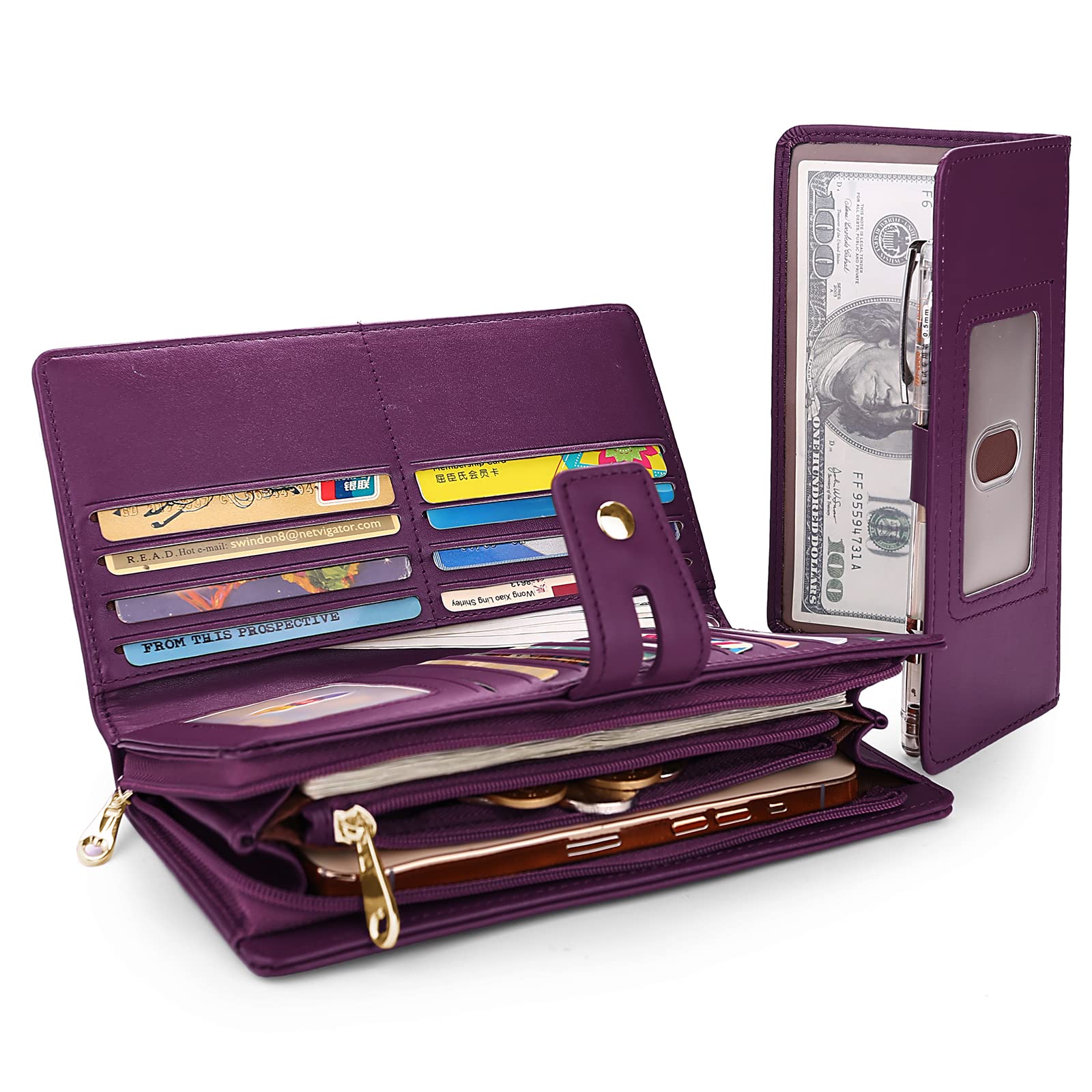 YALUXE Wallet for Women RFID Blocking Removable Checkbook Holder Large Capacity