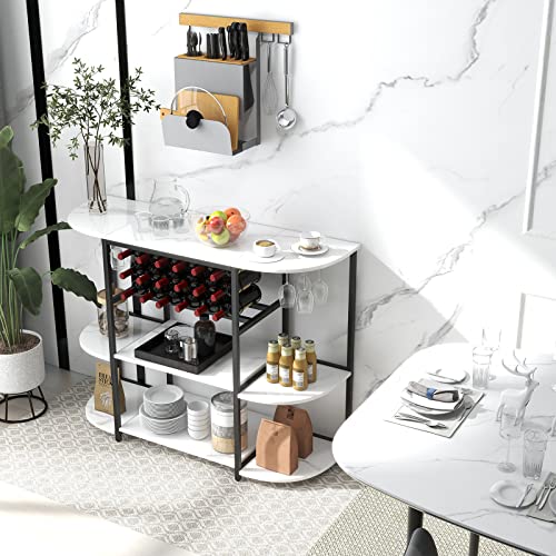 Giantex Wine Bar Cabinet, Wine Racks for 18 Bottles, Glass Holder, 47β Floor Stationary Island, Baker Rack, Storage Shelf for Kitchen, Dining Room, Living Room (White)