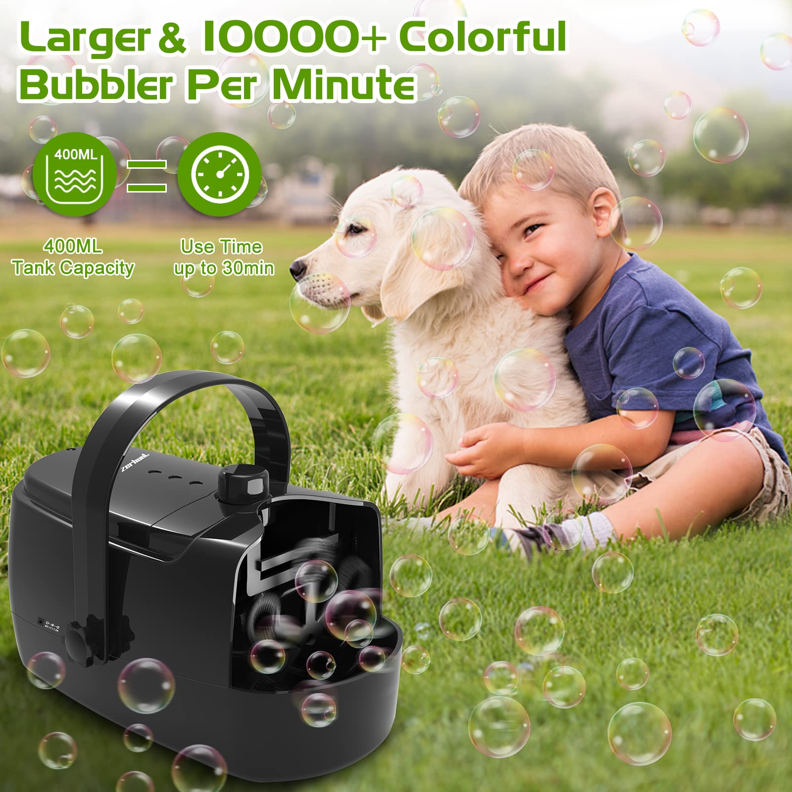 Bubble Machine Durable Automatic Bubble Blower and Zerhunt Bubble Solution: 33.8OZ Bubble Concentrate Solution for Bubble Machine