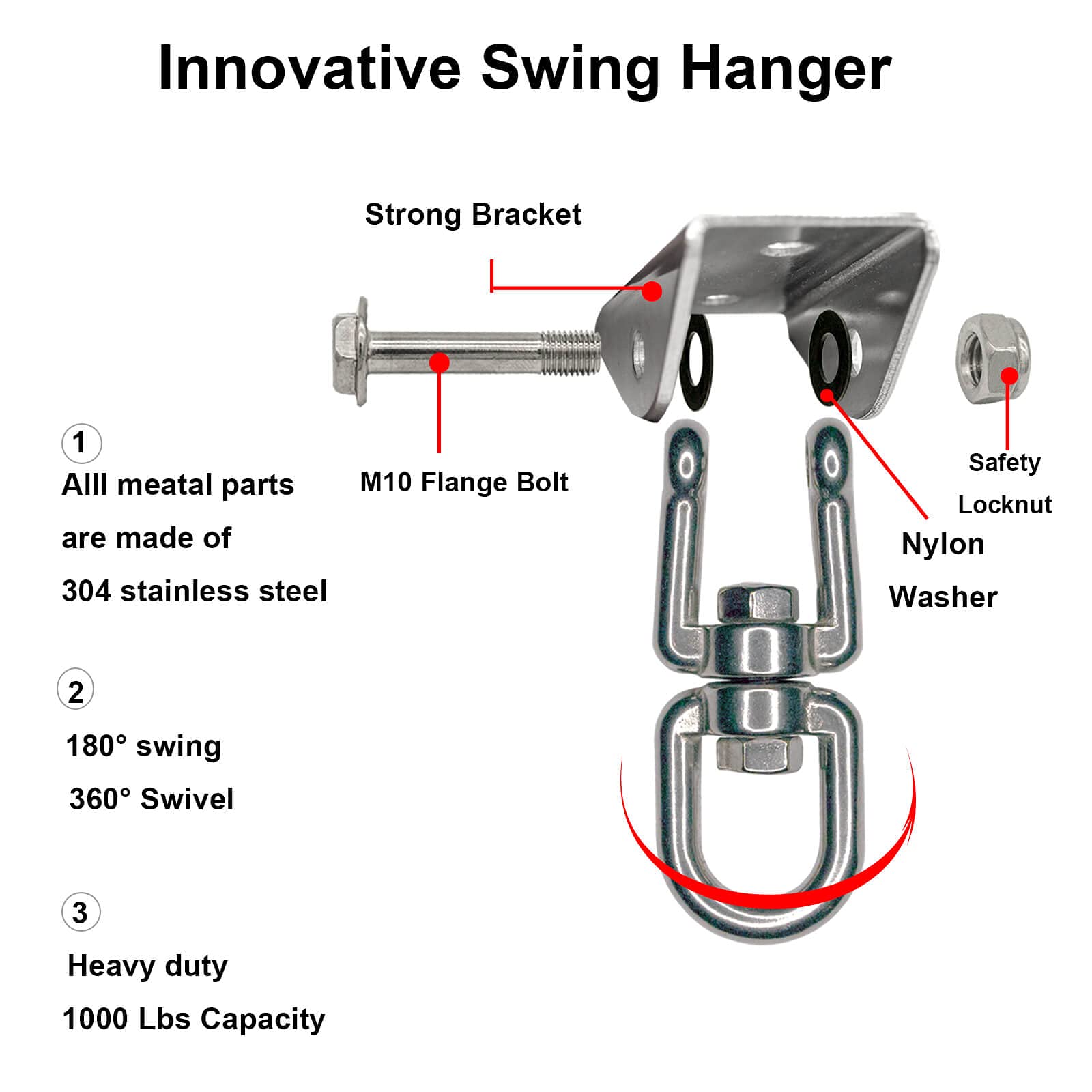 BLASCOOL Swing Hangers Heavy Duty Hook - 2000Lbs Capacity 360°Swivel with 4 Screw for Concrete Wooden Hanging Hardware for Hammock Chair Yoga Gym Trapeze Hammock (2 Sets