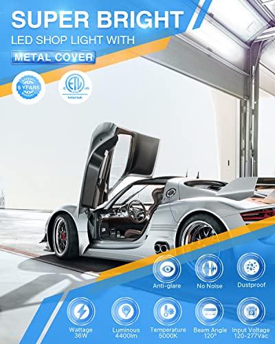 Ensenior 4 Pack Linkable LED Utility Shop Light, 4 FT 4400lm, 36W Equivalent 280W, 5000K Daylight, 48 Inch Integrated Fixture for Garage&Workbench, Surface or Hanging Mount, White, ETL Certified