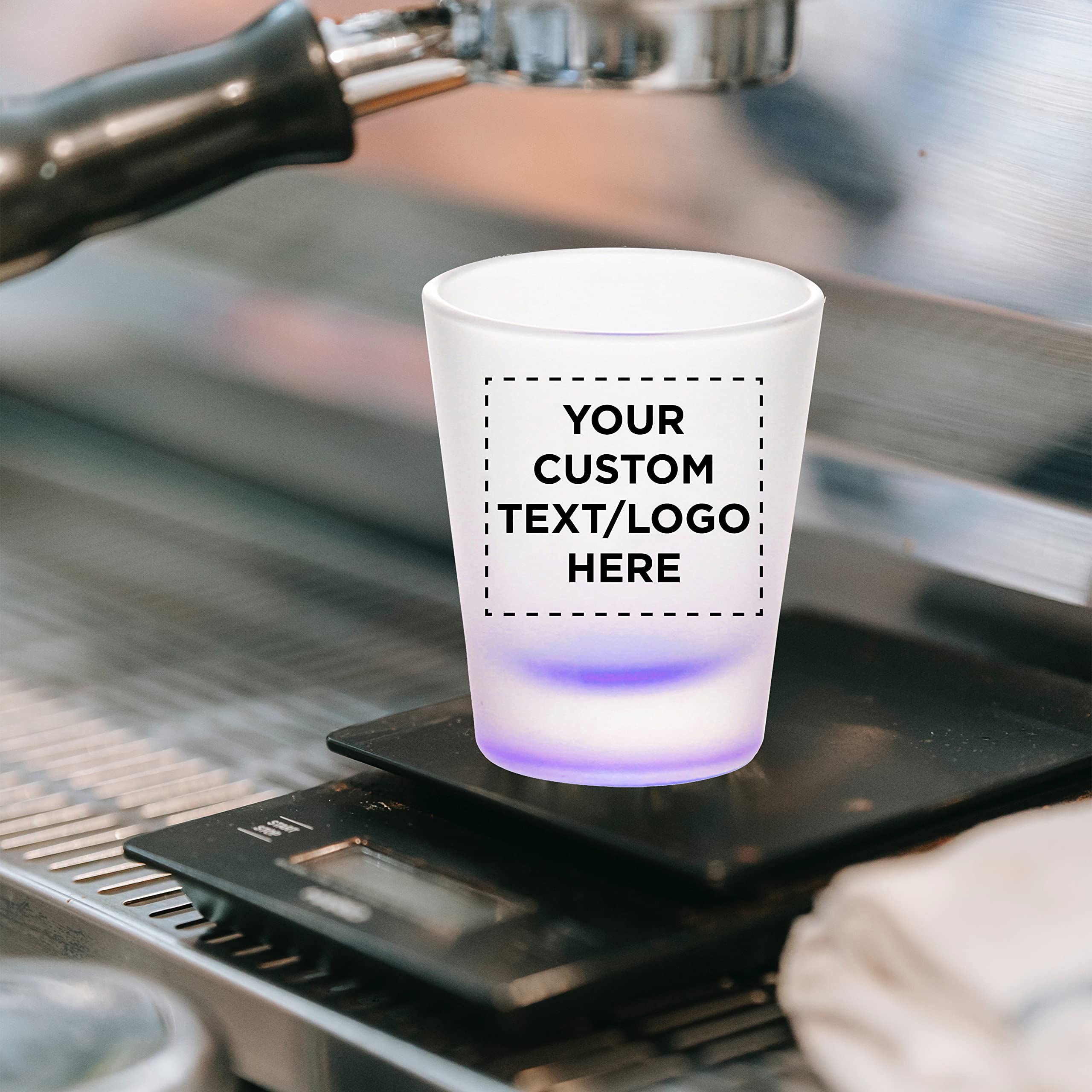 Custom Frosted Glass Shot Glasses 1.75 oz. Set of 10, Personalized Bulk Pack - Great for Weddings, Birthdays, Parties, Indoor & Outdoor Events - Blue
