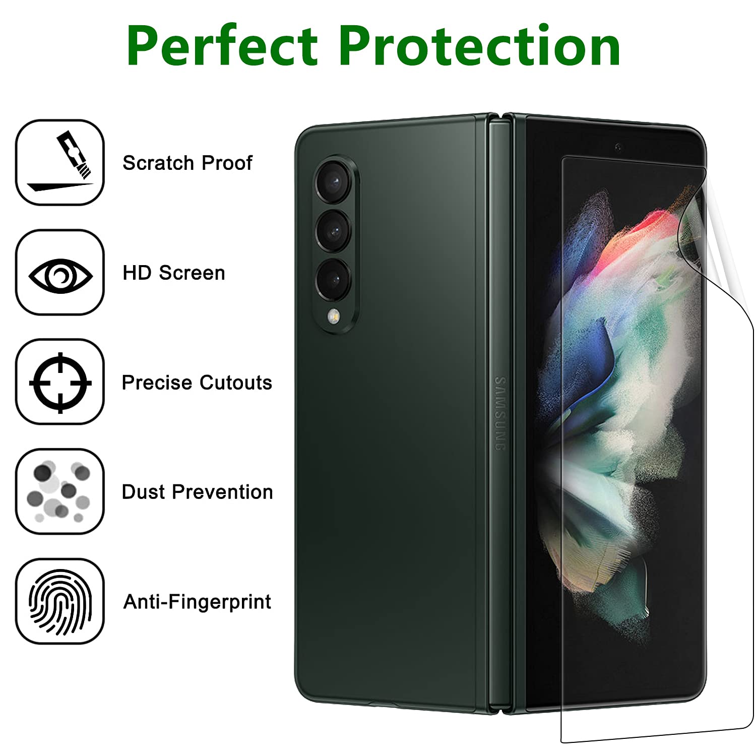 Corefyco Direct Galaxy Z Fold 3 Screen Protector (1 Set=3 PCS), Full Covered Outer + Inner+ Back Cover Protector, Flexible TPU Soft Film Compatible for Samsung 5G (Clear)