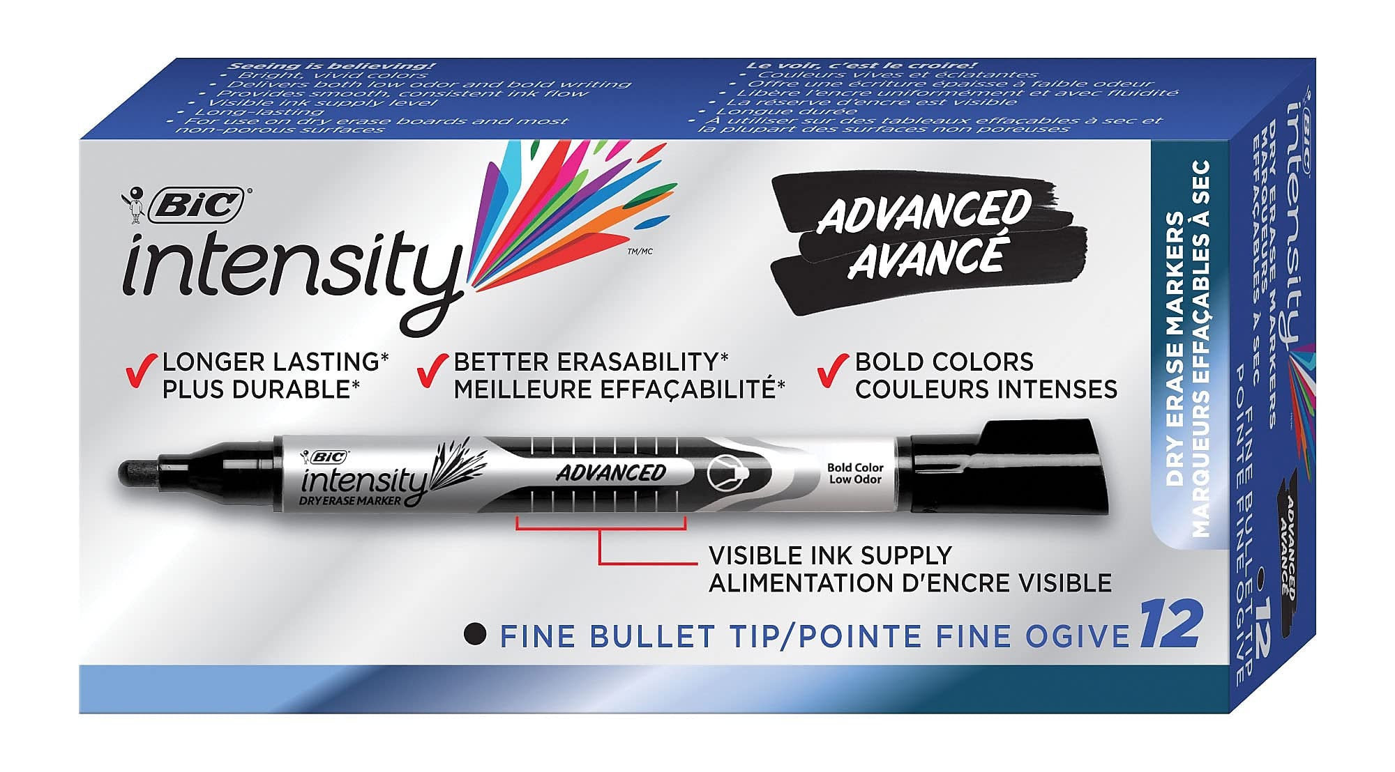 BIC Intensity Advanced Dry Erase Marker, Fine Point, Black, 12 Pack