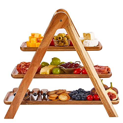 Noriginalic 3 Tier Serving Tray Acacia Wood Serving Tray for Party Charcuterie Boards Fruit Bowl Cupcake Stand