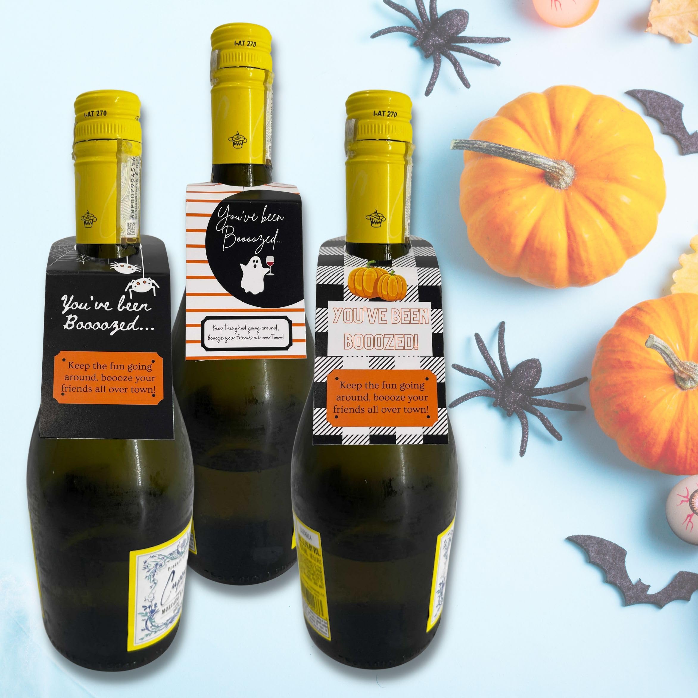You've Been Boozed Tag | 15 Pack | Tags with Pre-Cut Hole to Use On Booze Bottles | You've Been Boozed Game | Mix of 3 Fall Designs | Wine | Alcohol Bottle Tags