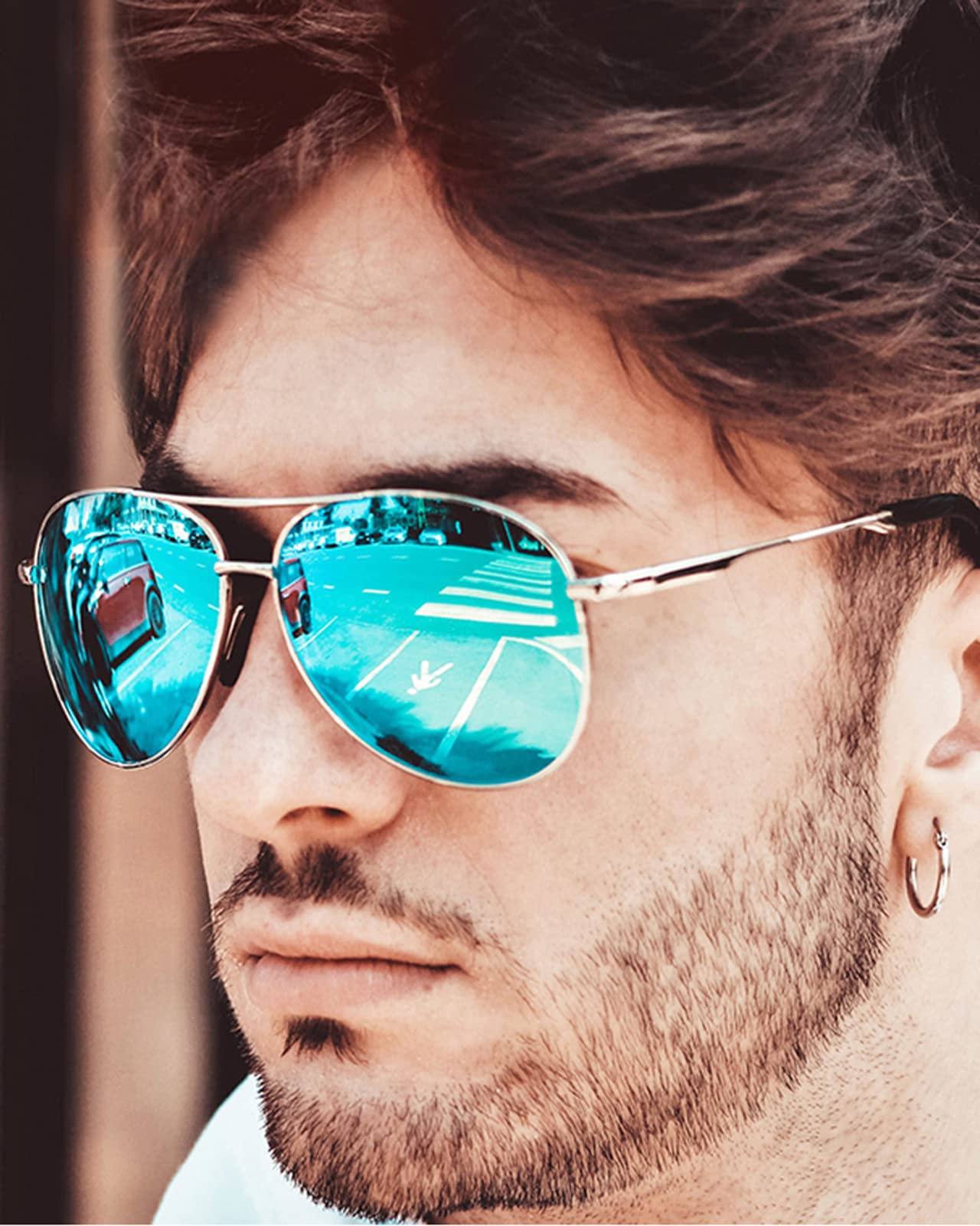 BOTPOV Aviator Sunglasses for Men Women Polarized UV400 Protection Mirrored Lens Metal Frame with Spring Hinges