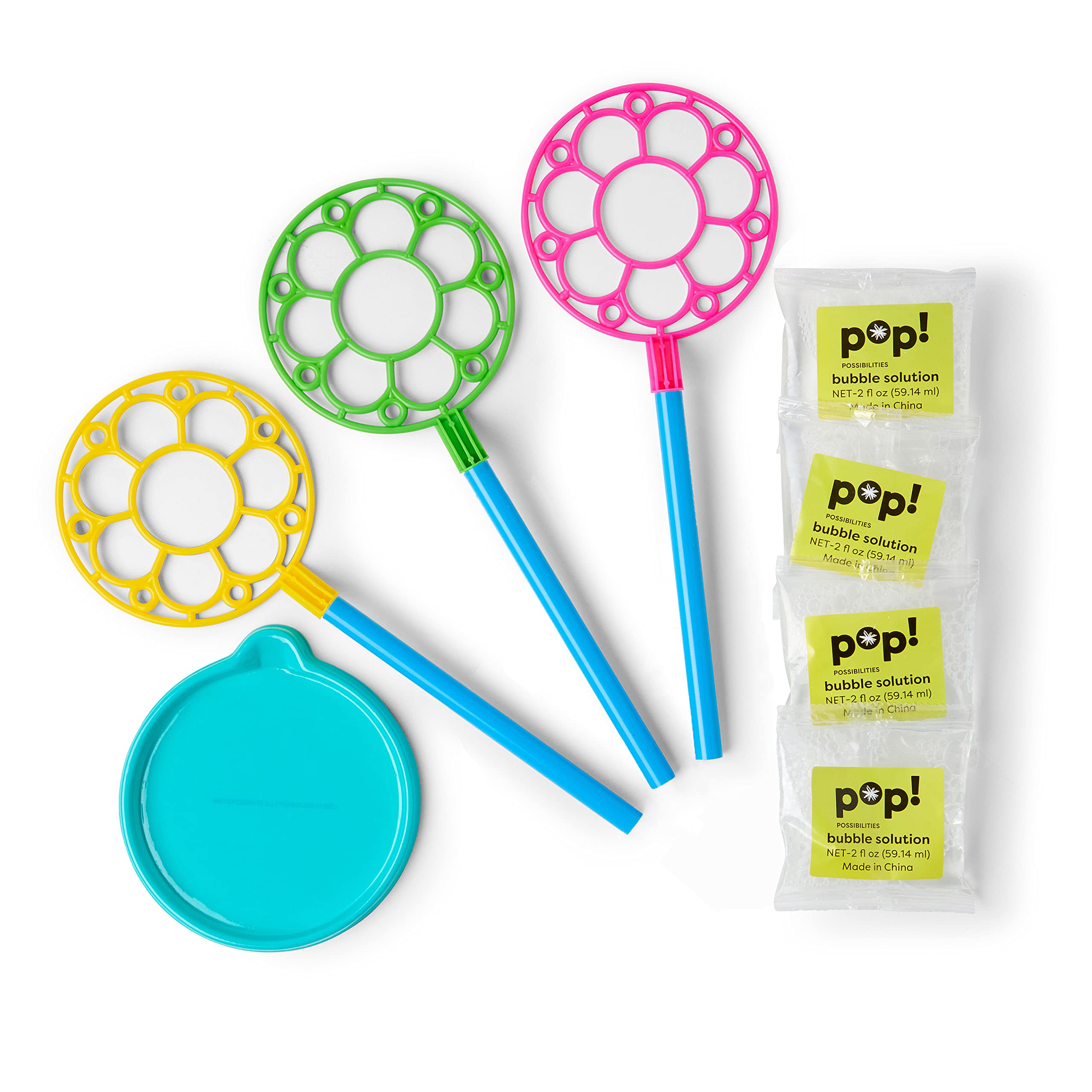 Bubble Wand Kit for Kids - Set of 3 Large Bubble Makers with Tray and Refill Solution - Outdoor Activities and Summer Toys for Blowing Bubbles