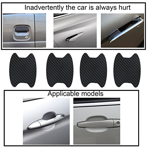 Miytsya 4 PCS Car Door Handle Sticker, Non-Marking Auto Door Handle Protective Film, Carbon Fiber Anti-Scratches Car Door Cup Protector, Universal (Black)