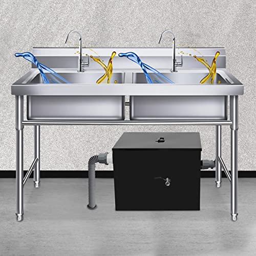 SNKOURIN 20 LB Commercial Grease Interceptor, Under Sink Grease Trap with 2.2 GPM Flow Rate, Stainless Steel Grease Traps for Restaurant Canteen Factory Home Kitchen, Black