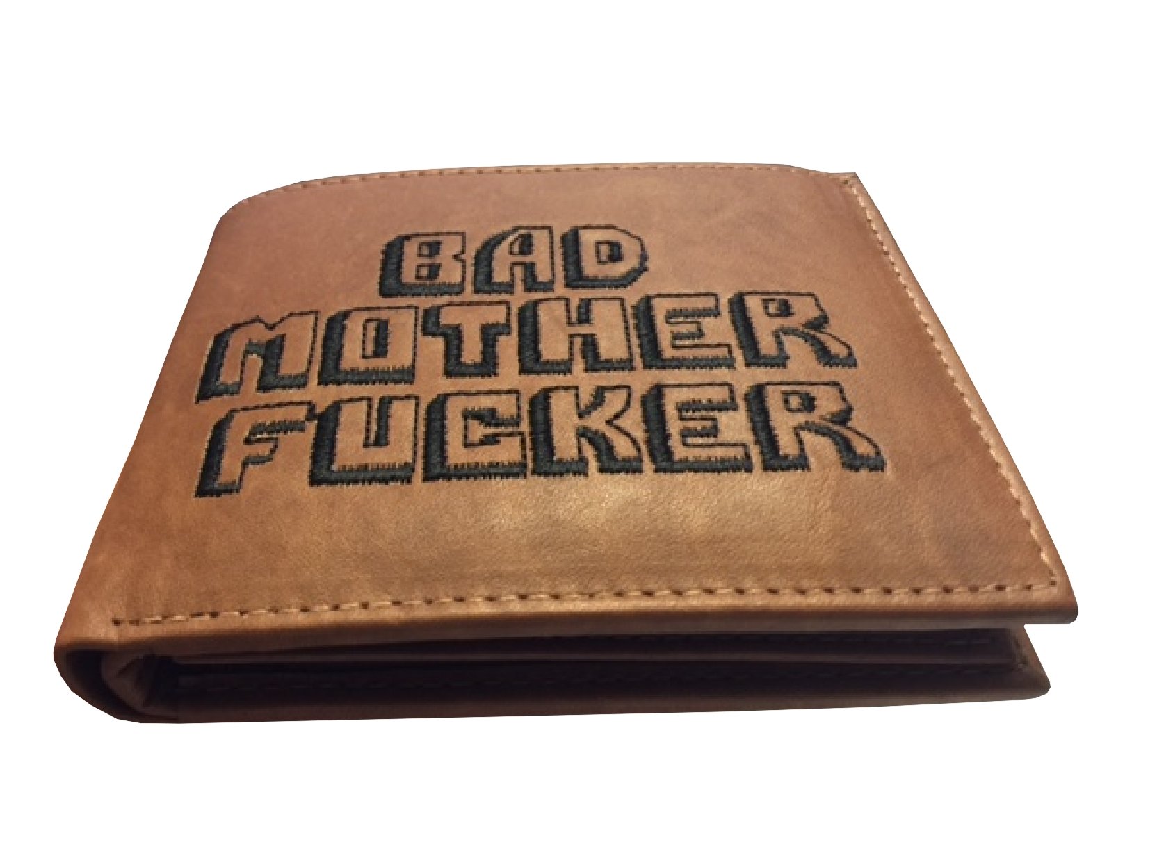 BMF Embroidered Genuine Leather Wallet Brown Raw Thick