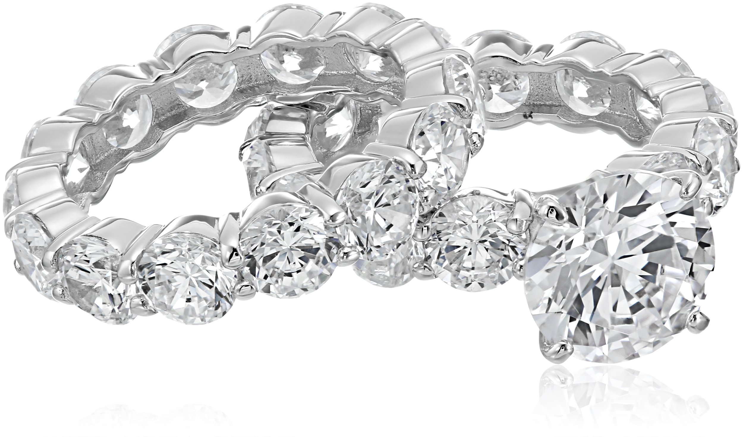 Charles Winston, S Silver, Cubic Zirconia Wedding Ring/Band Set, 4.00 ct. Center, 17.00 ct. tw., Size 7