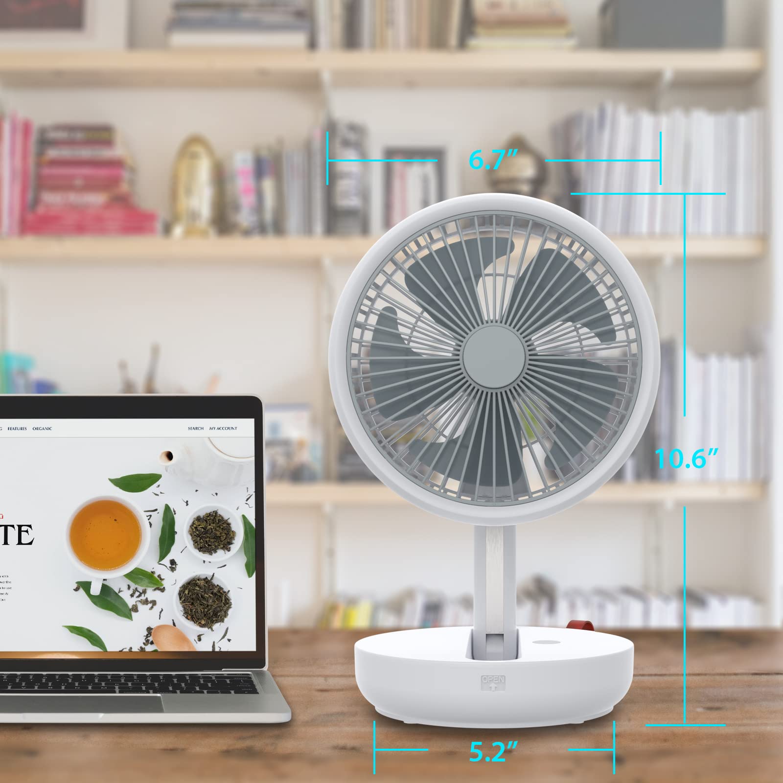 WONGSAM Aroma Diffuser Table Desk Fan, Portable Foldaway Fan, 3600mAh Rechargeable Battery Powered Personal Fan, 4 Speeds Adjusted USB Small Fan for Home Bedroom Travel Office Tent, White