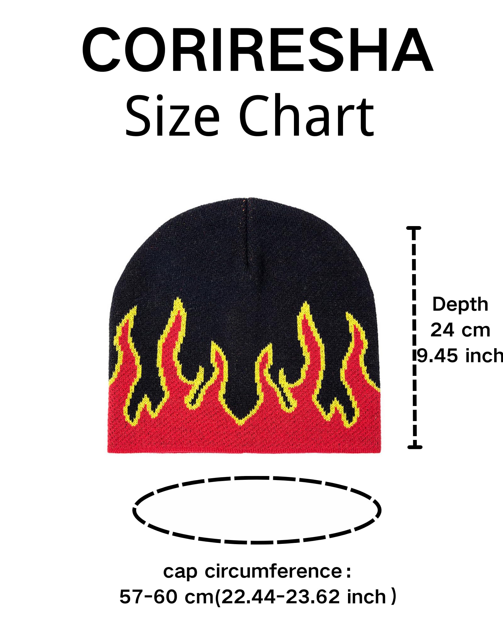 CORIRESHA Fall Winter Beanie Knit Hats for Men & Women, Warm & Soft Stylish Flame Skull Caps Red