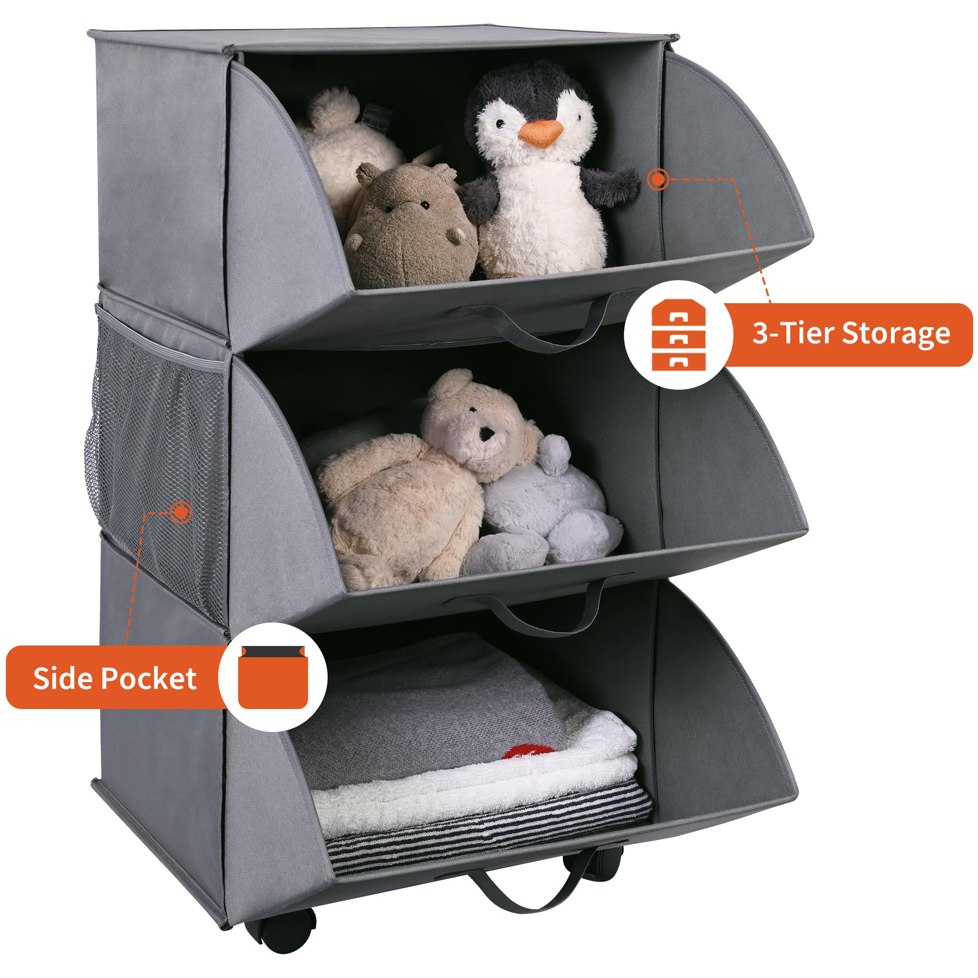 GRANNY SAYS 3 Drawer Storage Organizer, 3 Drawer Dresser, Storage Drawer for Bedroom, Closet Storage Drawers, Foldable Storage Cabinet for Clothing, Gray