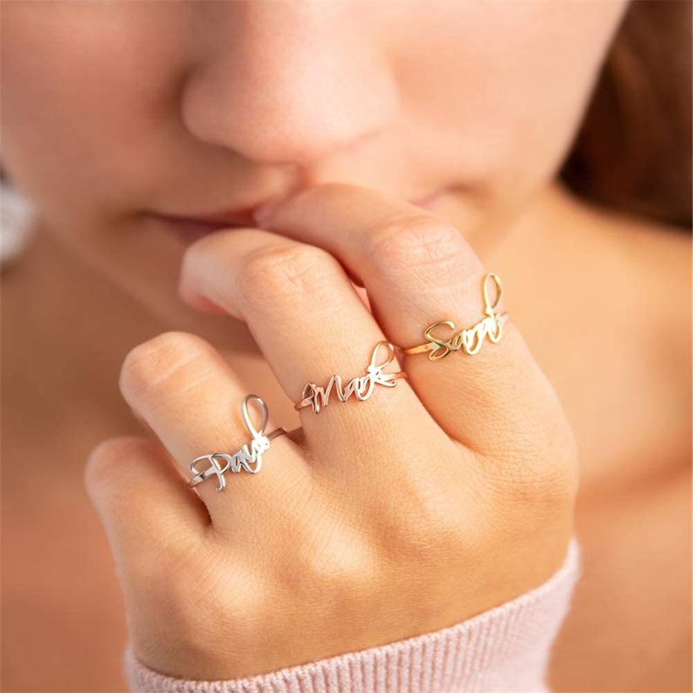 Corissy Personalized Name Ring 18k Gold Plated Custom Ring Mother Daughter Gift Promise Ring for Women (US Ring Size 5-10)