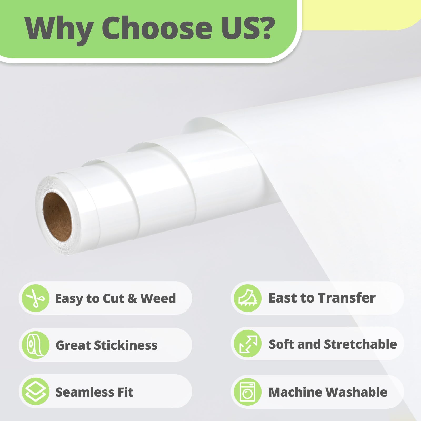 HTVRONT White HTV Vinyl Roll - 12" x 10ft White Iron on Vinyl for All Cutter Machine, Heat Transfer Vinyl Rolls for t Shirts - Easy to Cut & Weed for Heat Vinyl Design