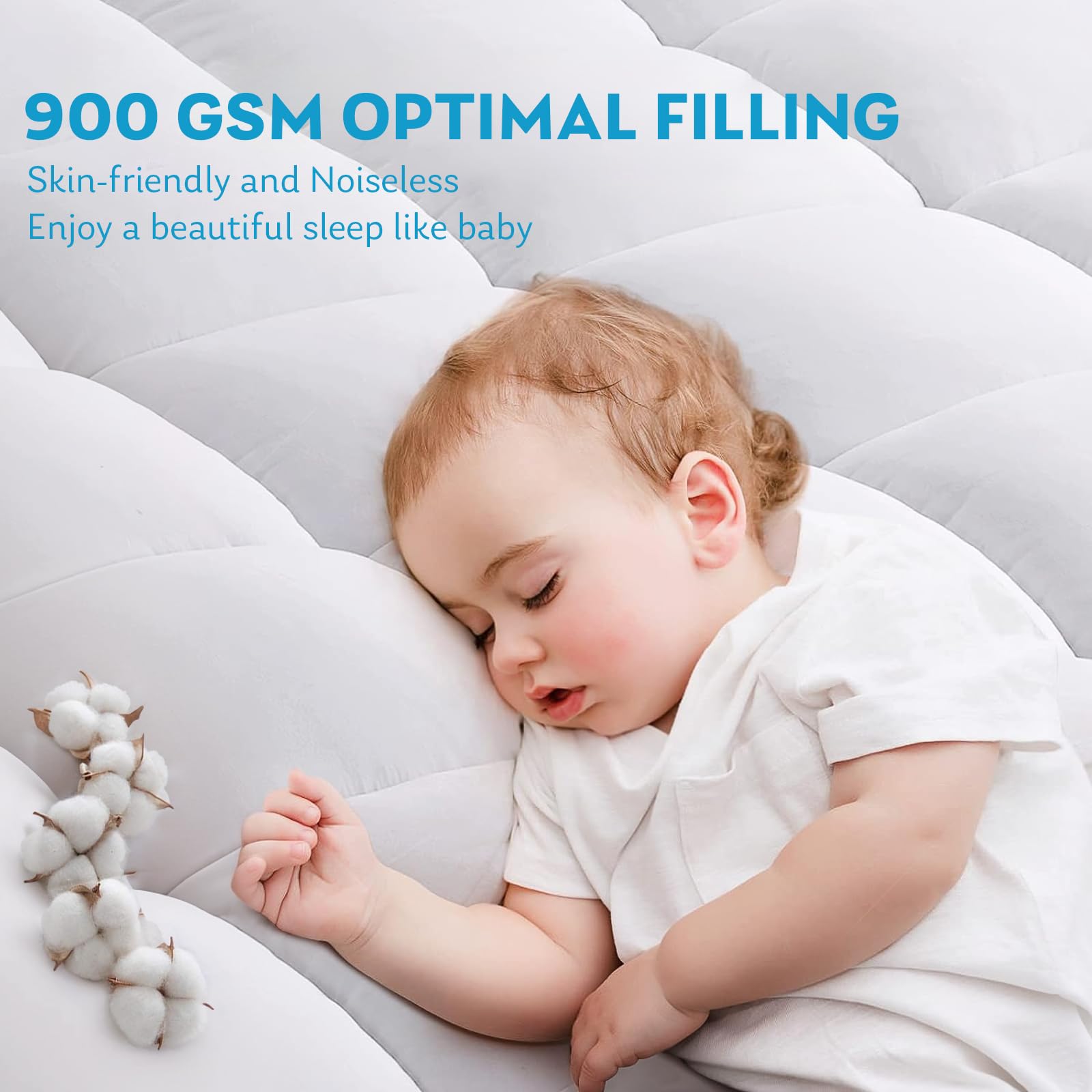 wOod-it Full Size Mattress Topper for Back Pain, Extra Thick Mattress Pad Cover, Cooling Breathable Pillow Top Protector Overfilled with Down Alternative, 8-21" Deep Elastic Pocket (54x75 Inches)