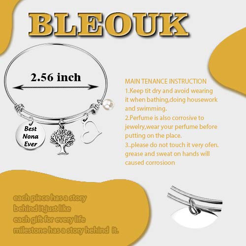 BLEOUK Best Nona Ever Grandma Jewelry Birthday Gift Mother's Day Gift for Grandma Nona (Best Nona Ever)