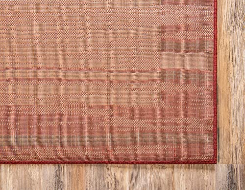 Unique Loom Autumn Collection Modern Contemporary Casual Abstract Area Rug, Rectangular 5' 0 x 8' 0, Terracotta/Burgundy Border