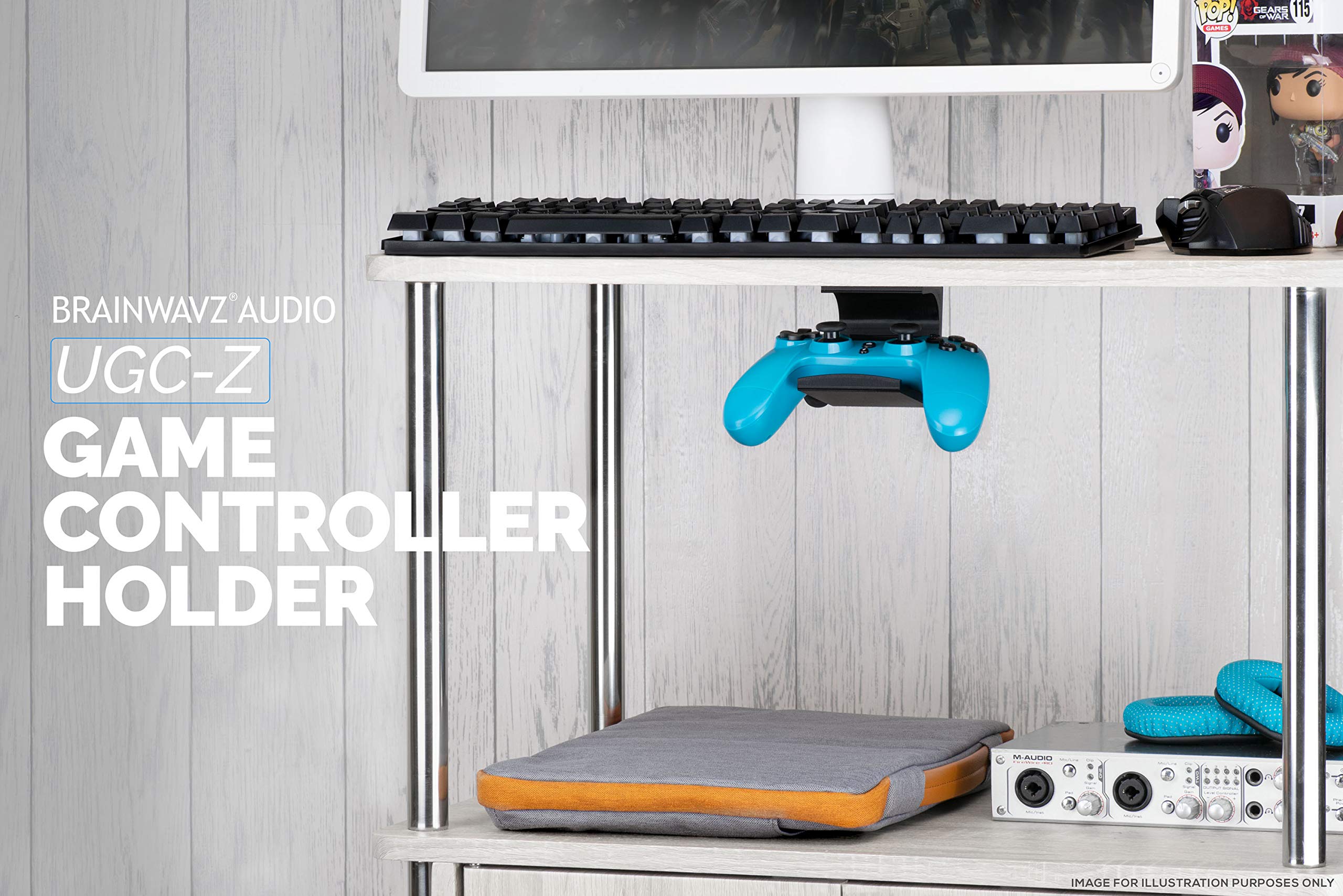 BRAINWAVZ [EOL] Gamepad Under The Desk Bed Mount Holder Hanger Stand for Xbox One Switch PS4 PS5 PC, Steam Steelseries & Most Game Controllers, No Screws, VHB Tape, Black (UGC-Z) [EOL]