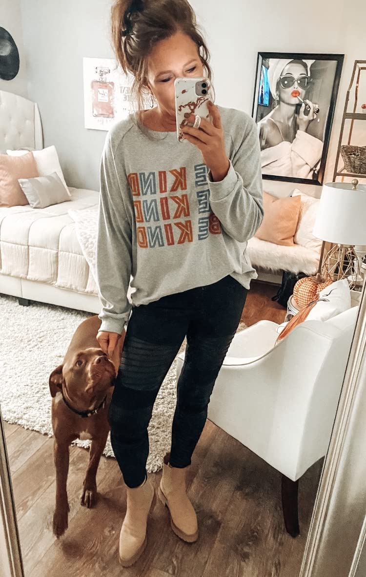 Blooming Jelly Womens Be Kind Sweatshirt Crewneck Loose Fit Cute Long Sleeve Tops Ladies Fall Clothes Winter Teacher Outfits (Medium, Grey)