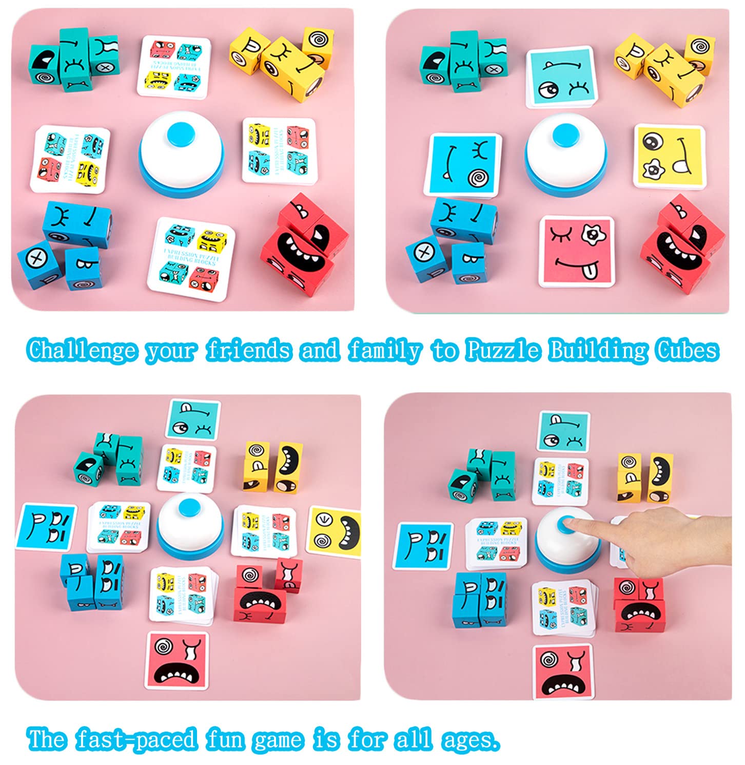 Wooden Face Changing Magic Cube Building Blocks Game Matching Expression Puzzle Toy Board Games for Family Night, Match Puzzles Geometric Educational Toys for Kids and Adults