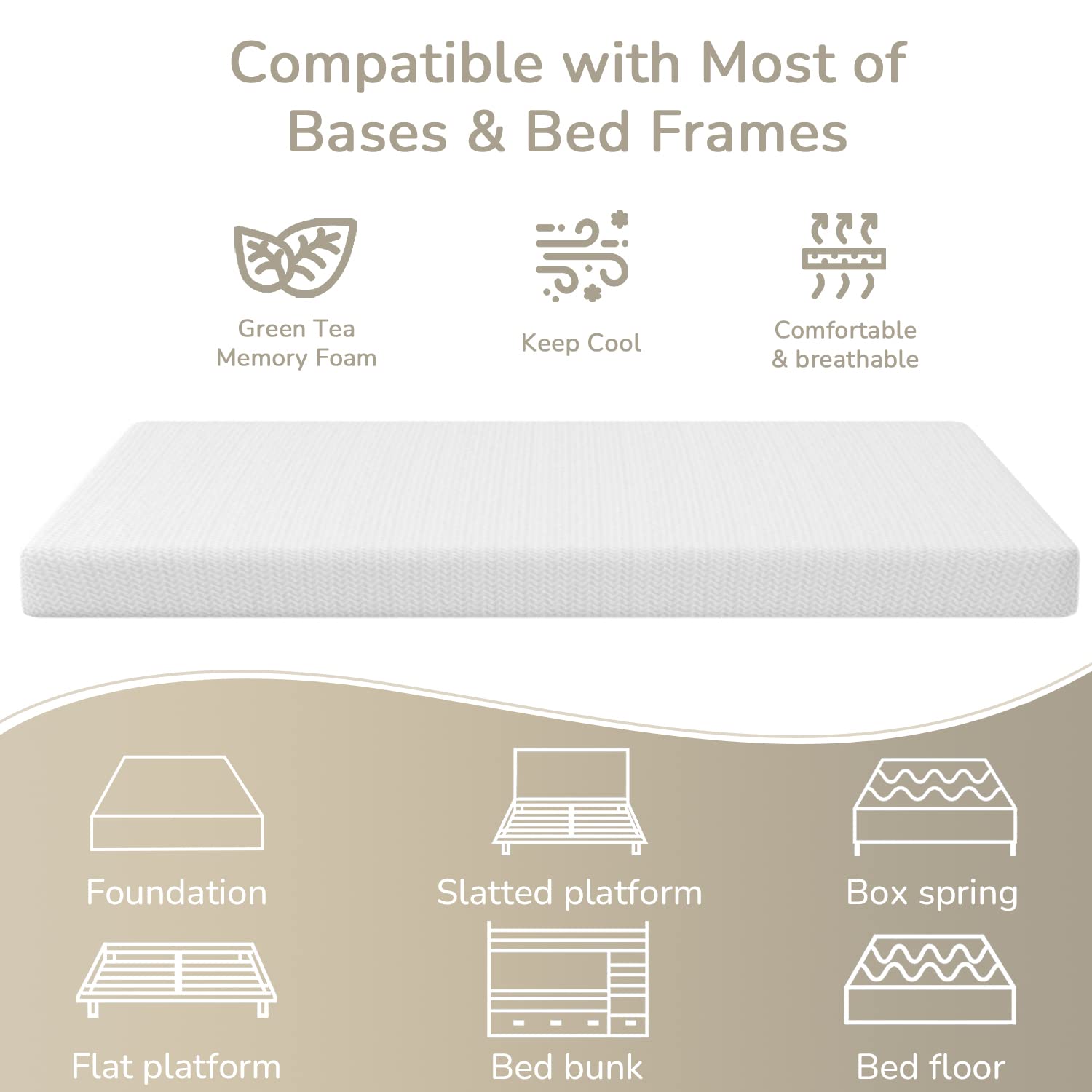 BLKMTY Queen Mattress 5 inch Memory Foam Mattress Cooling Gel Mattress Green Tea Infused Mattress CertiPUR-US Certified for Cooler Sleep Supportive Relief Bed Mattress, White