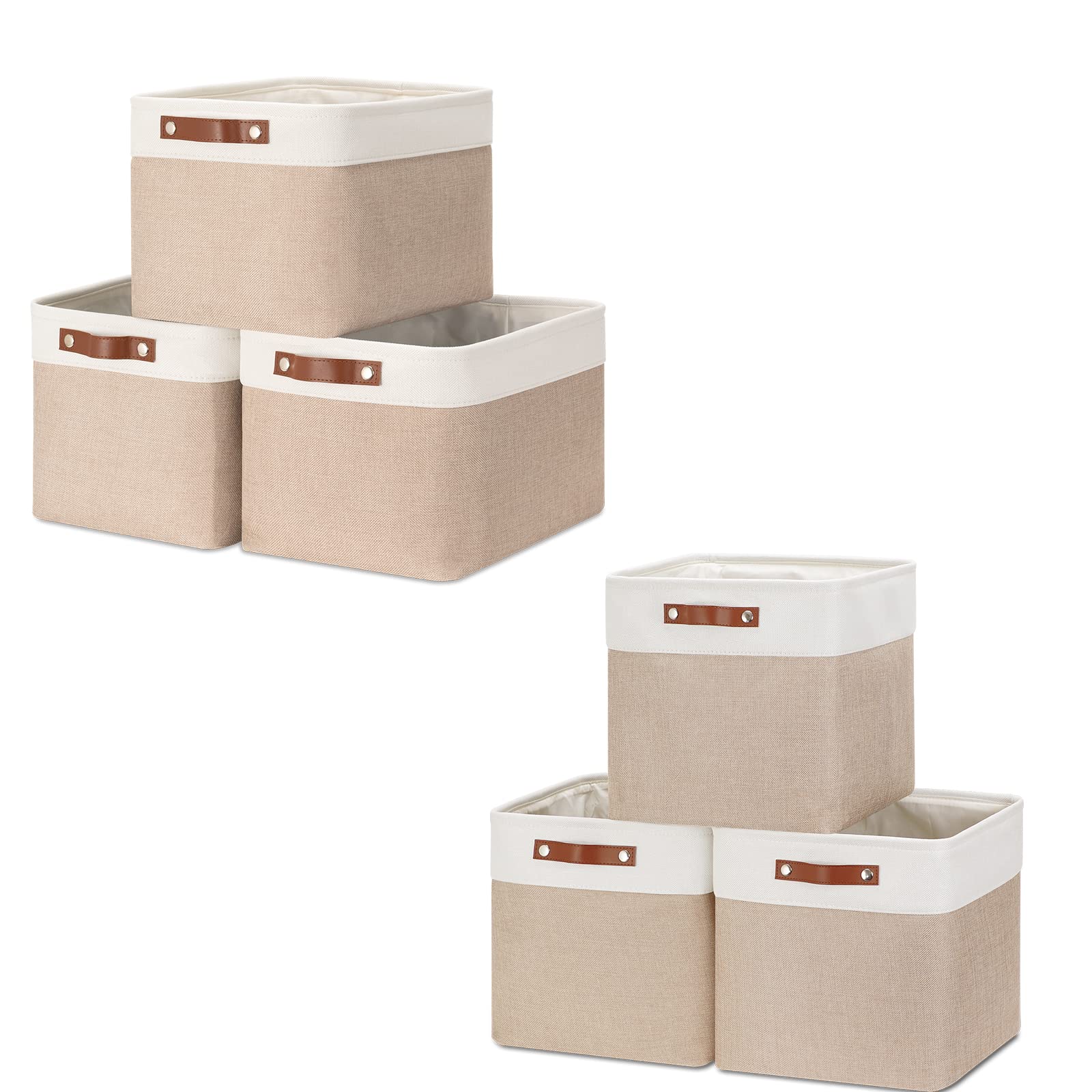 HNZIGE Large Storage Baskets for Organizing Fabric Baskets for Shelves,Fabric Cube Storage Baskets Closets, Laundry, Nursery, Decorative Baskets for Gifts Empty (White&Beige)