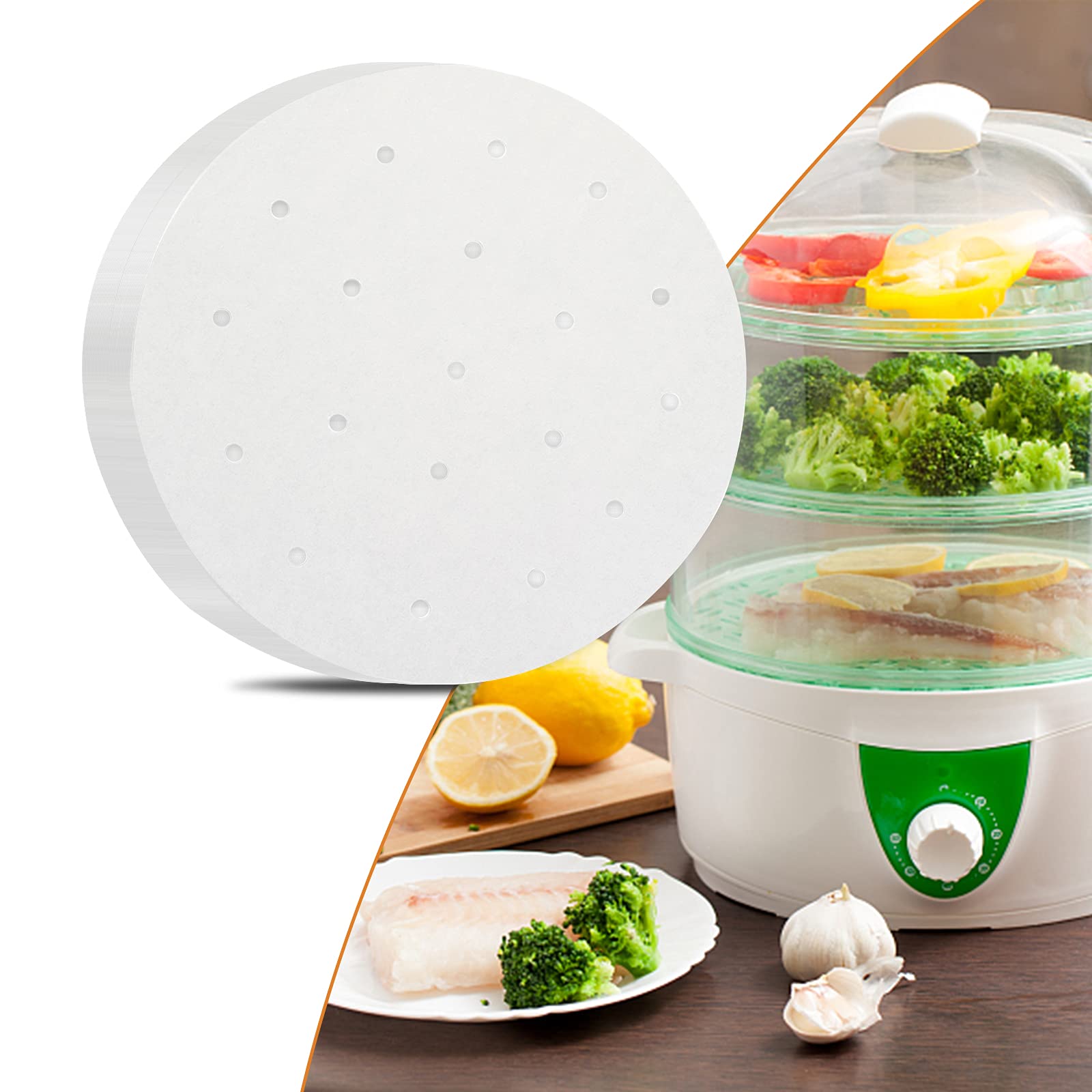 CONIE 12 Inch Steamer Paper Liners, Perforated Parchment Paper for Air Fryer Steaming Basket 100cts