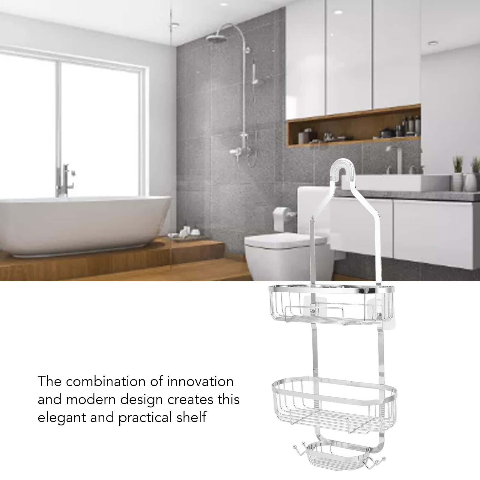 HUAOSN Shower Caddy, Metal Shower Shelf Wall Mounted Bathroom Shelves, 2 Layer Bathroom Wall Storage Basket, No Drilling, Bathroom Shelves Toilet Accessories(Plating)