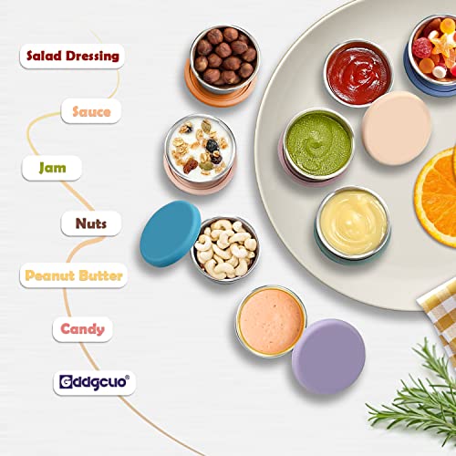 GDDGCUO Salad Dressing Container To Go, 1.7 oz Condiment Container with Lids, Sauce Containers for Lunch Box, Leakproof Silicone Lid, Easy Open, 304 Stainless Steel Small Dipping Sauce Cups (6 pk)