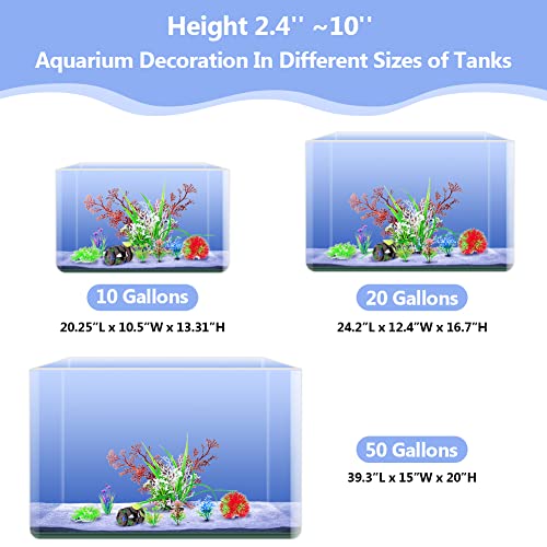 Fishdance Aquarium Plants, Artificial Fish Tank Plastic & Resin Plants and Broken Barrel Decorations Decor White Red Fake Coral Plants Set 8 Pcs