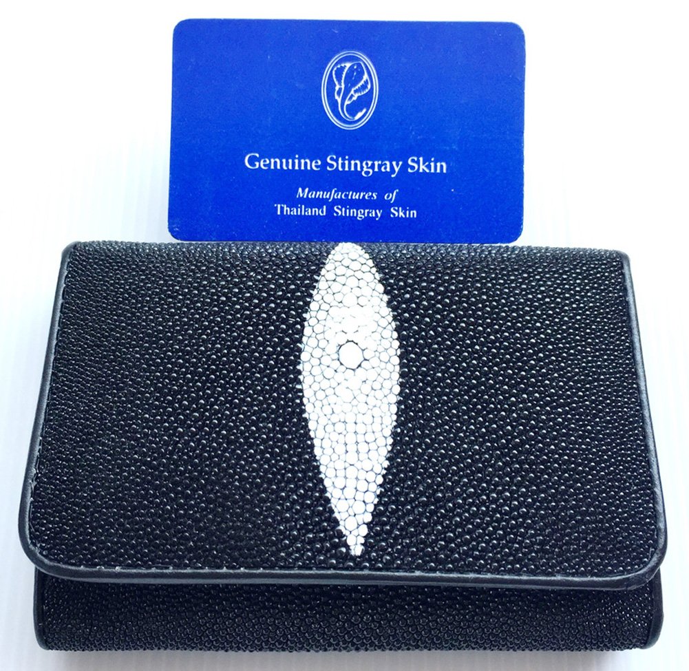 Julie Genuine Real Stingray Skin One Eye Leather Trifold Clutch Black Wallet Purse