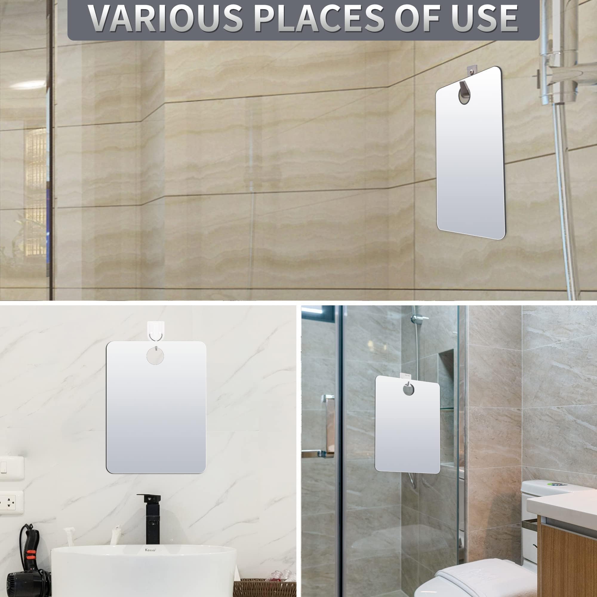 cyhqo 2 Packs Shatterproof Shower Mirror Fogless for Shaving Cheap,Medium 8 "x6 Hanging Handheld Small Mirror,Camping Trip Mirror,Cosmetic Plastic,Bathroom Wall Hanging Fog Free Handheld