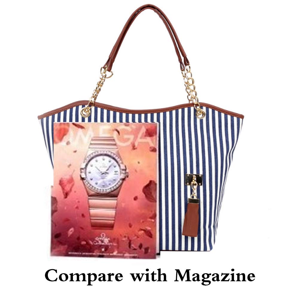 Rullar Women Tassel Canvas Handbag Purse Stripes Tote Fashion Shoulder Bag Large Capacity Satchel(Blue Stripe)